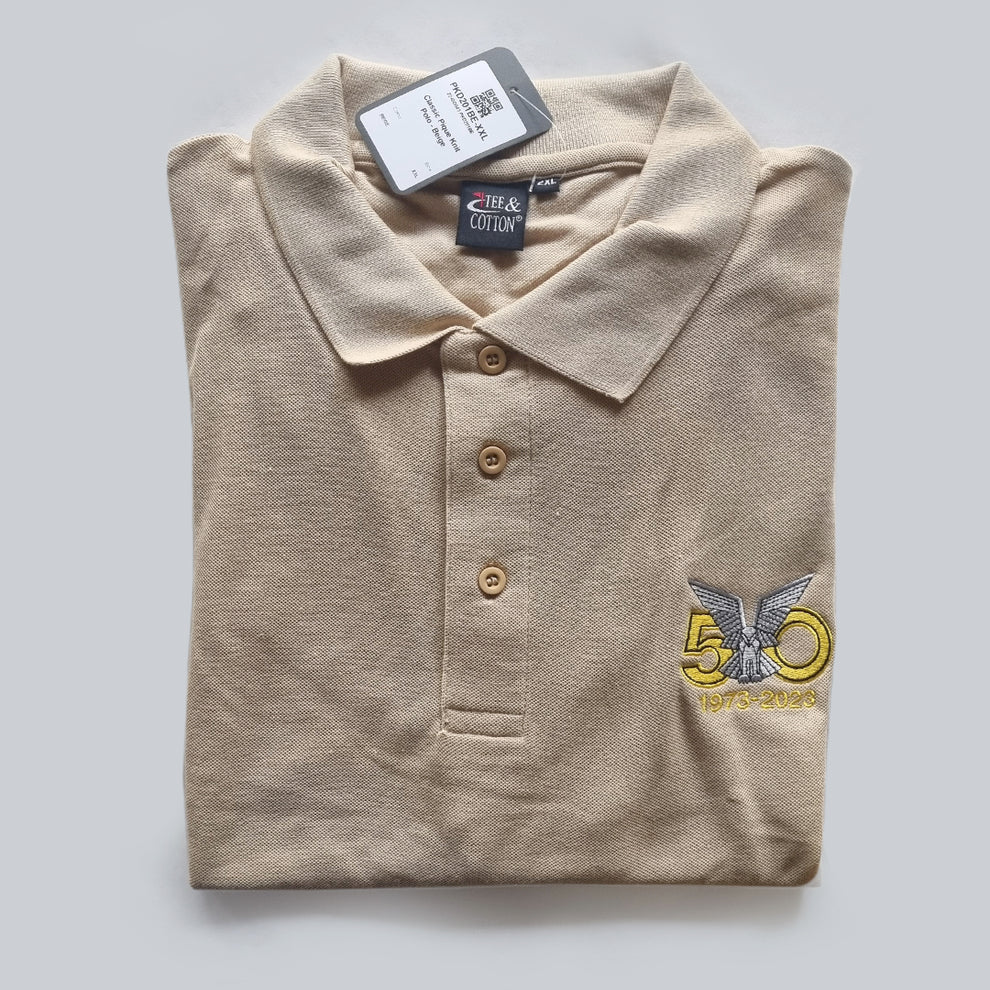 Golf Shirt - Beige - Selous Scouts 50 Year logo – The Selous Scouts ...